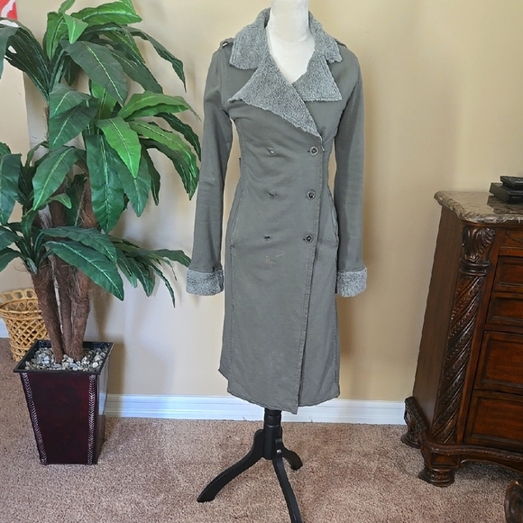 Hard Tail | Jackets & Coats | Long Sage Green Trench Coat With ...
